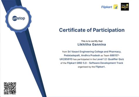 likhitha gannina on linkedin unstop flipkartgrid certification