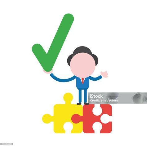 연결 된 직소 퍼즐 조각에 벡터 사업가 문자 서 누른 확인 표시 개념에 대한 스톡 벡터 아트 및 기타 이미지 개념 개념 기호 개체 그룹 Istock