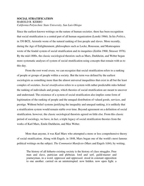 Pdf Social Stratification