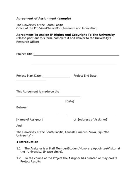 Agreement Of Assignment Sample Doc Template Pdffiller