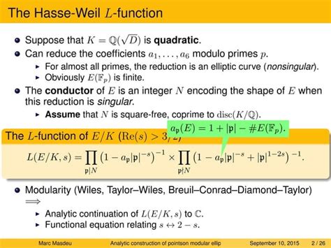 Analytic Construction Of Points On Modular Elliptic Curves Ppt
