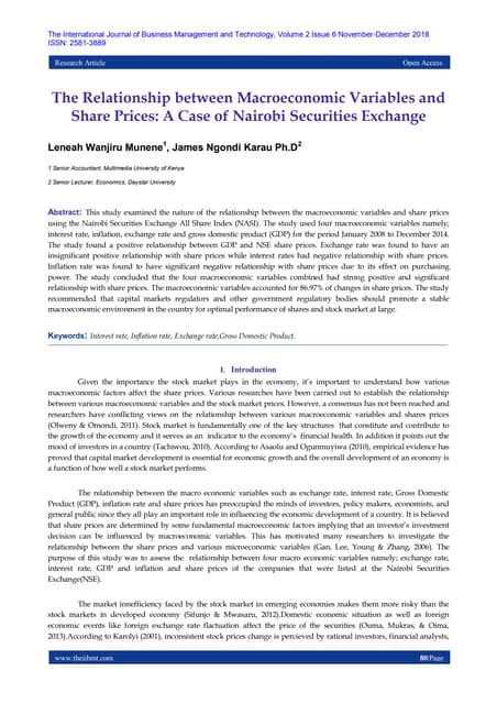 The Relationship Between Macroeconomic Variables And Share Prices A Case Of Nairobi Securities