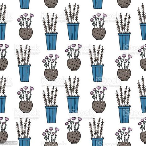 손으로 그린 화려한 꽃 요소 흰색 배경에 냄비에 꽃과 원활한 패턴 그것은 섬유 종이 및 기타 표면의 장식에 사용할 수 있습니다 0명에 대한 스톡 벡터 아트 및 기타 이미지