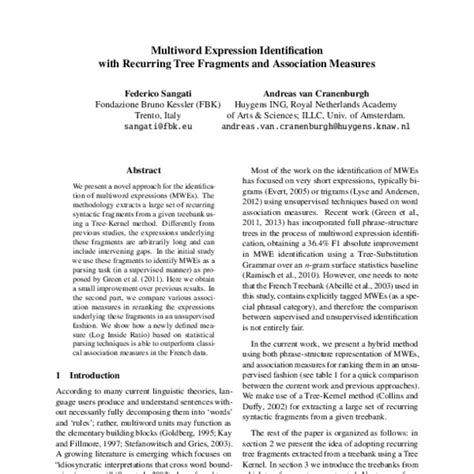 Multiword Expression Identification With Recurring Tree Fragments And