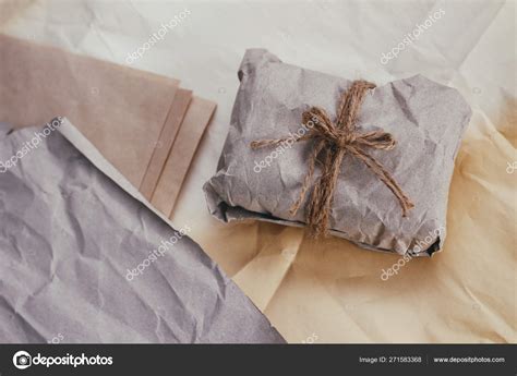 Soft Parcel Wrapped Old Craft Paper Tie Crumpled Background Texture