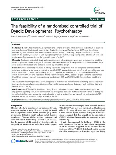 Pdf The Feasibility Of A Randomised Controlled Trial Of Dyadic