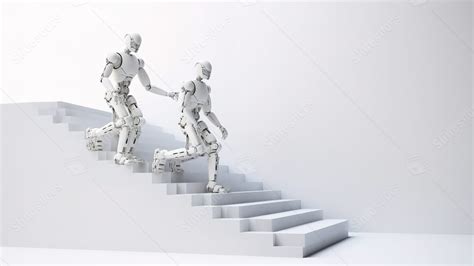 Two Robotic Figures Are Holding Hands On The Steps Powerpoint Background For Free Download