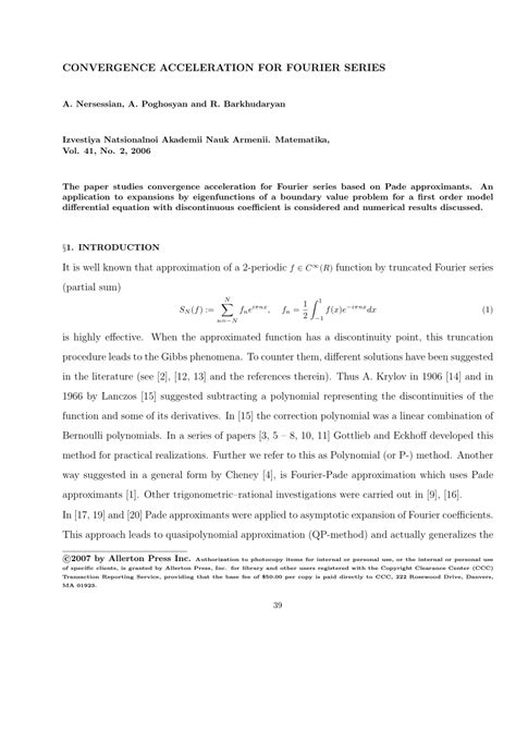 Pdf Convergence Acceleration For Fourier Series