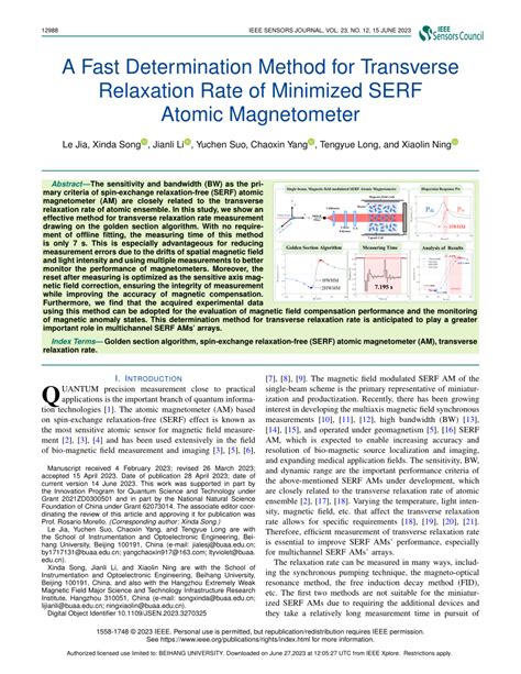 Pdf A Fast Determination Method For Transverse Relaxation Rate Of Minimized Serf Atomic