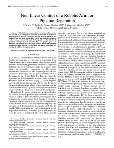 Pdf Non Linear Control Of A Robotic Arm For Pipeline Reparation