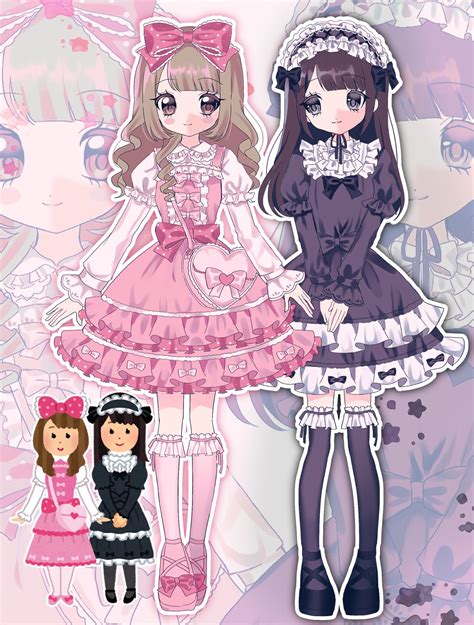 Yuni S Ribbon Irasutoya Highres 2girls Bib Collar Black Dress