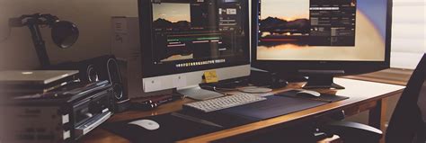 Desktop Workspace With Dual Monitors And Design Software Premium Ai Generated Image