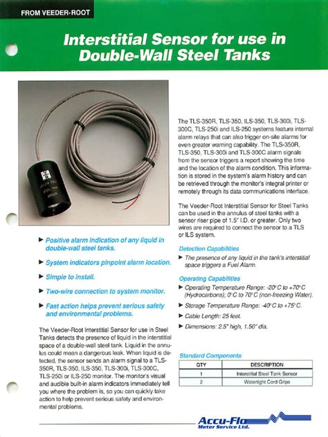 Veeder Root Interstitial Sensor Double Wall Steel Tanks Pdf Manufactured Goods Equipment