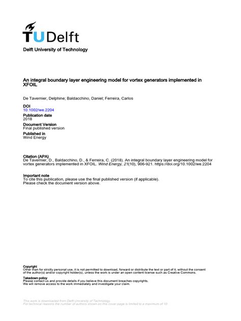 An Integral Boundary Layer Engineering Model For Vortex Generators Implemented In Xfoil Pdf
