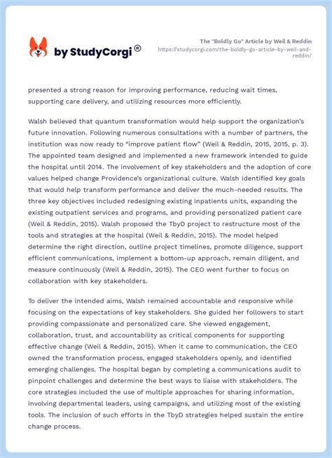 The Boldly Go Article By Weil And Reddin Free Essay Example