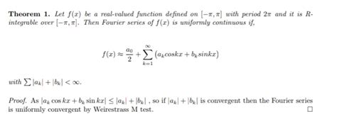Fourier Series Uniform Convergence Implying Uniform Continuity Mathematics Stack Exchange