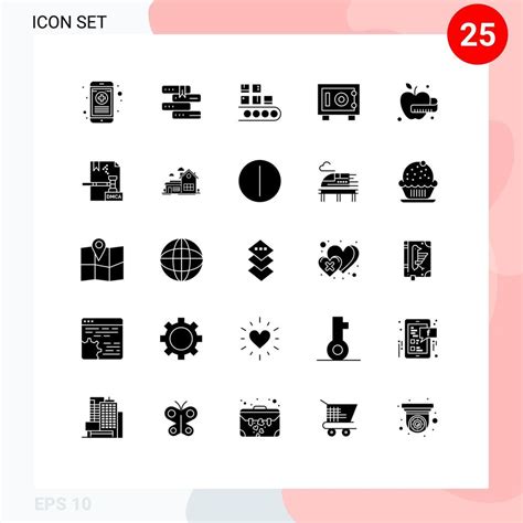 Set Of 25 Vector Solid Glyphs On Grid For Food Safe Business Money Production Editable Vector