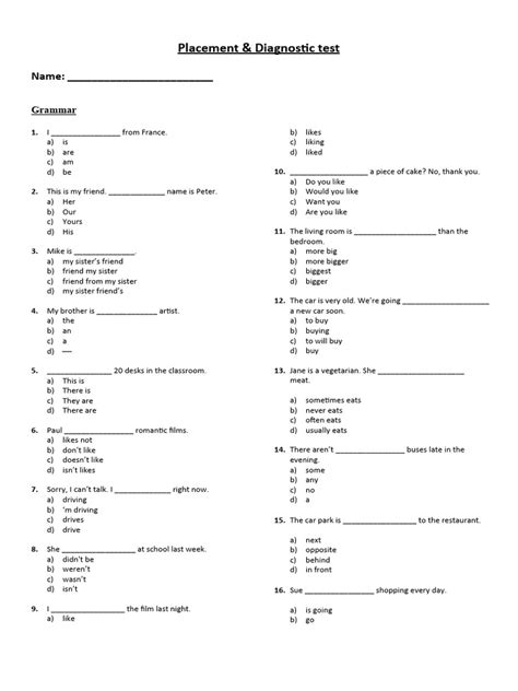 Placement Test Pdf