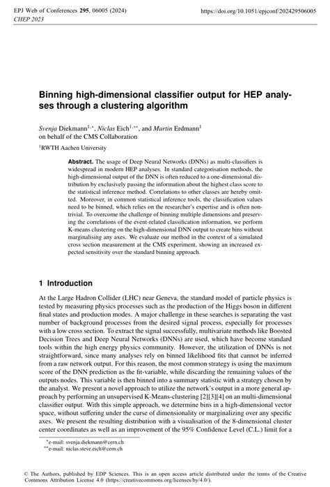 Pdf Binning High Dimensional Classifier Output For Hep Analyses Through A Clustering Algorithm