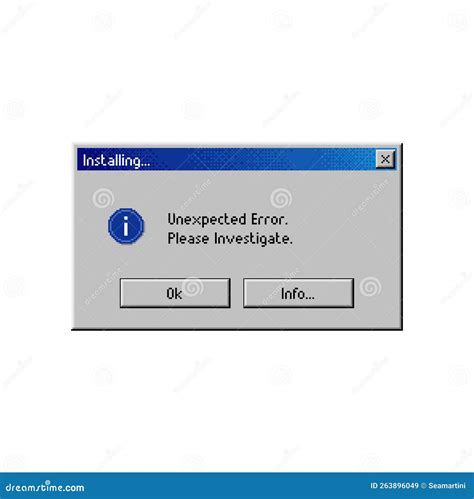 Unexpected Error Pop Up Window Message On Install Stock Vector
