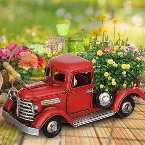 Christmas Small Red Truck Decor Farmhouse Creative Rustic