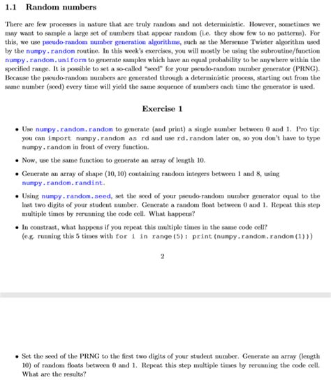 Solved 11 Random Numbers There Are Few Processes In Nature