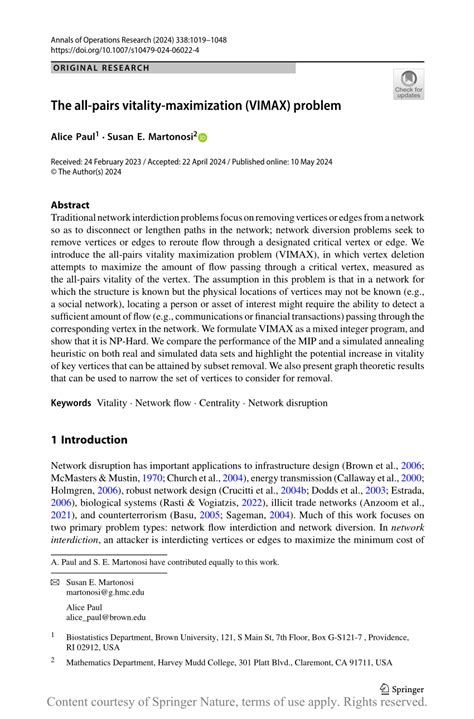 Pdf The All Pairs Vitality Maximization Vimax Problem