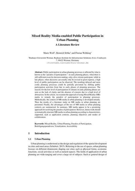 Pdf Mixed Reality Media Enabled Public Participation In Urban Planning