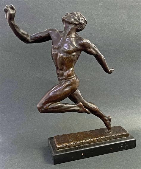 At The Finish Line Rare Art Deco Bronze Runner With Nude Male Le