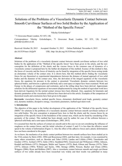 Pdf Solutions Of The Problems Of A Viscoelastic Dynamic Contact