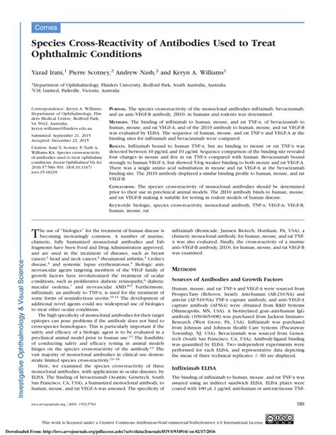 Pdf Species Cross Reactivity Of Antibodies Used To Treat Ophthalmic