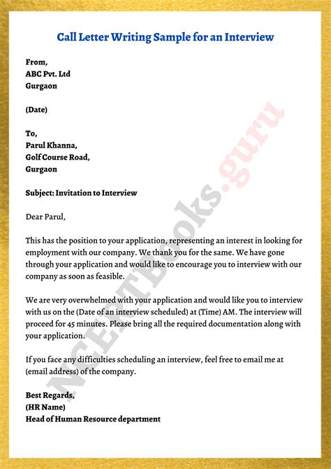 Call Letter Format Email Format And Samples Tips For Call Letter Writing