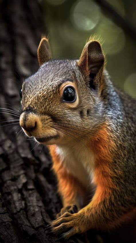 Bushy Tailed Delight Squirrel Portrait Generative Ai Stock