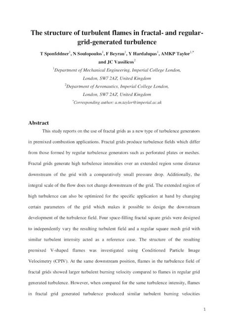 Pdf The Structure Of Turbulent Flames In Fractal And Regular · In Premixed Combustion
