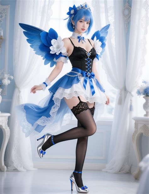 Nsfw Wan22 T2v Blue And White Costume Black Stockings Blue Hair