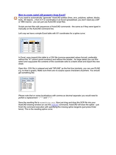 how to create autocad geometry from excel pdf