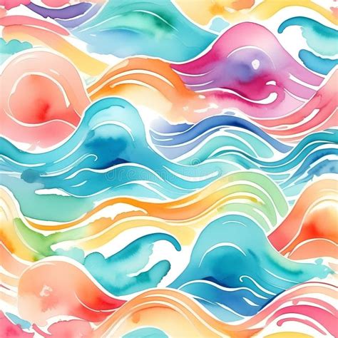 Abstract Wavy Lines Beautiful Seamless Watercolored Texture Endless Pattern In Bright Spring