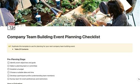 Notion Company Team Building Event Planning Checklist Template