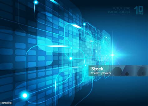 텍스트에 대 한 공간을 가진 빛의 추상 미래 디지털 파란색 사각형 가상 기술 개념 관점 배경 폭발 가상현실에 대한 스톡 벡터 아트 및 기타 이미지 Istock