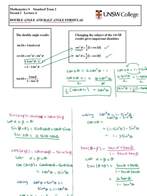L04 Double Angle And Half Angle Formulae Solution Pdf Trigonometric