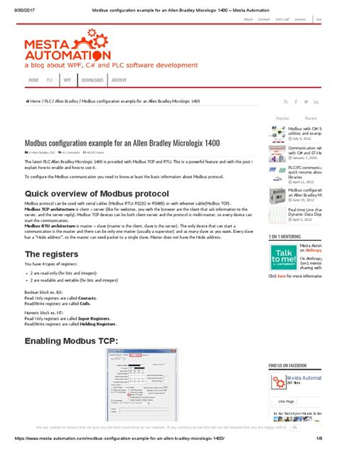 Modbus Configuration Example For An Allen Bradley Micrologix 1400 Mesta Automation Pdf
