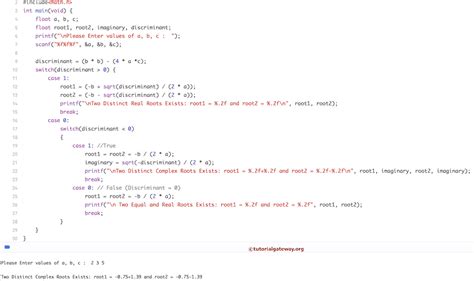 C Program To Find Roots Of A Quadratic Equation