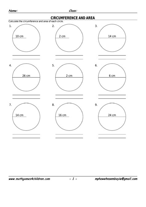 Circumference And Area Worksheet With Answer Key Printable Pdf Download