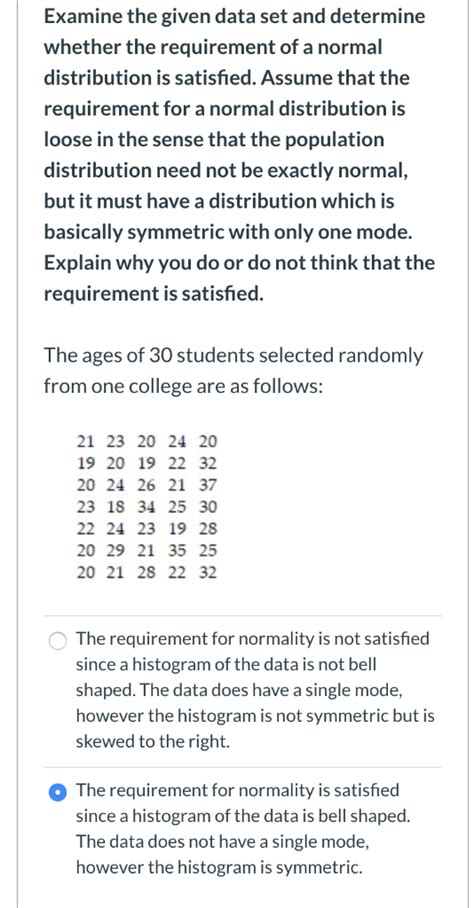 solved examine the given data set and determine whether the
