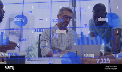 Image Of Data Processing And Diagrams Over Diverse Colleagues Talking