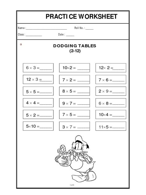 Practice Worksheet Dodging Tables 2 12 Pdf Technology And Engineering
