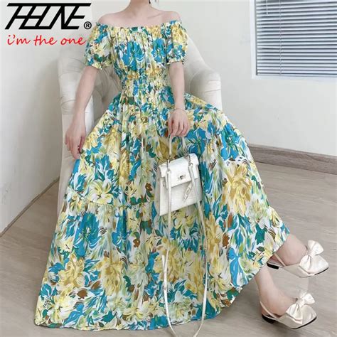 여성용 Vestidos 로브 맥시 롱 섹시 드레스 보헤미안 코튼 실크 플로럴 비치 반팔 한국 스타일 캐주얼 인디 의류