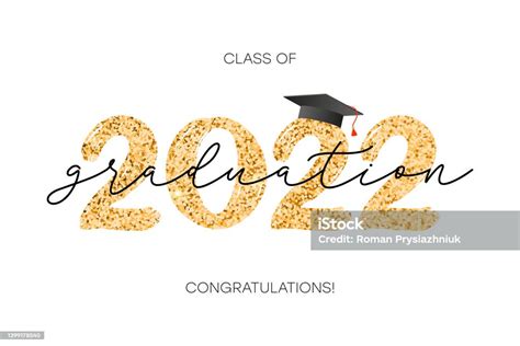 2022 학년도 금수 대학원 학업 모자 및 황금 반짝이가있는 졸업 배너 졸업 디자인을위한 개념 편지 텍스트가있는 축하 카드 2022년에 대한 스톡 벡터 아트 및 기타 이미지