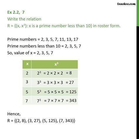 Ex 22 7 Write Relation R X X3 X Is A Prime Number