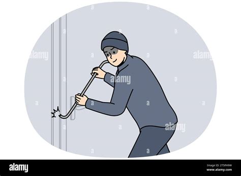 Robber In Dark Clothing Force Lock Of Building Door With Metal Picklock